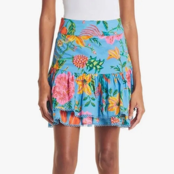 FARM Rio | Skirts | Nwt Farm Rio Blue Flower Tiered Skirt Small | Poshmark